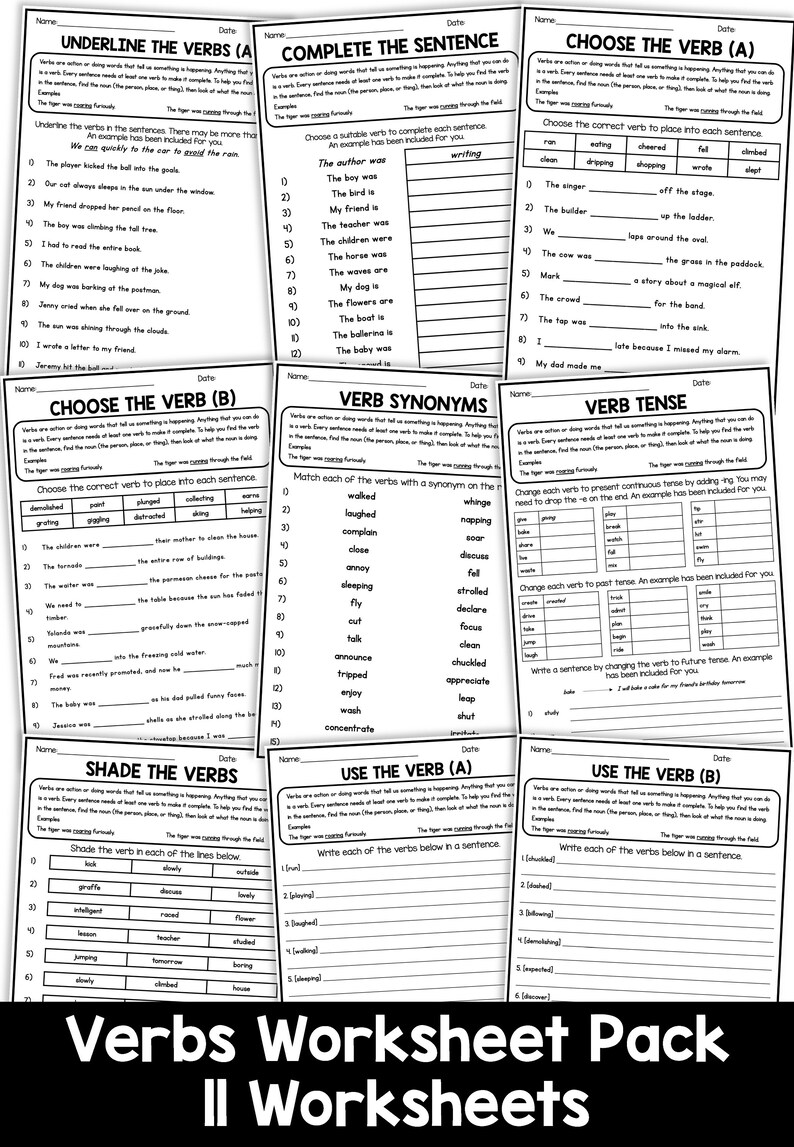 Verbs Bundle - Worksheet Pack and Guided Teaching Powerpoint - Etsy
