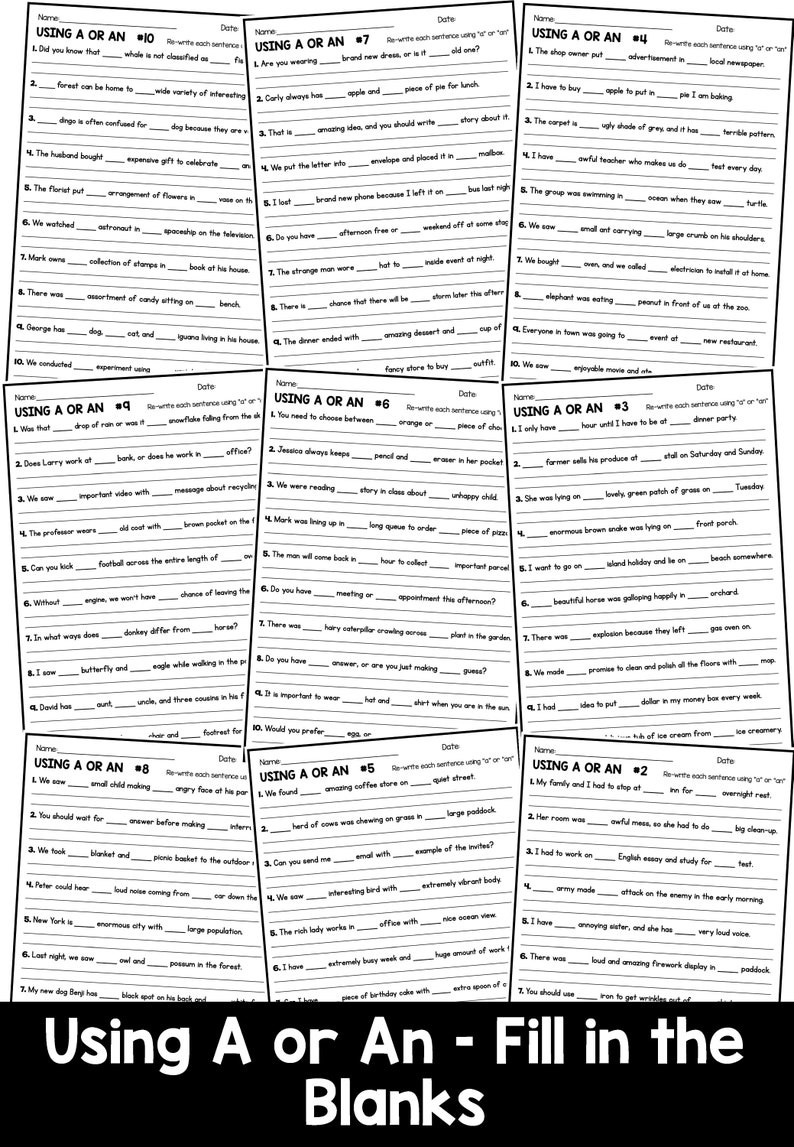 Fill in the Blanks Part of Speech and Grammar - Worksheet Bundle - Etsy ...