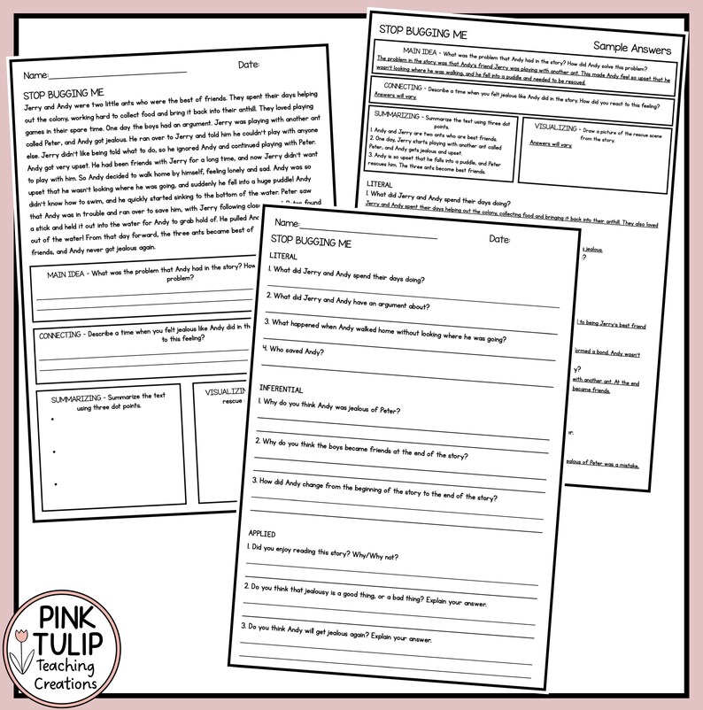 Comprehension Worksheets Reading Strategies Set 3 - Etsy