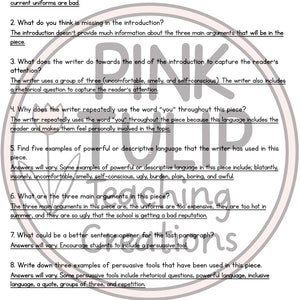 Persuasive Writing Comprehension - Change Our School Uniforms - Etsy