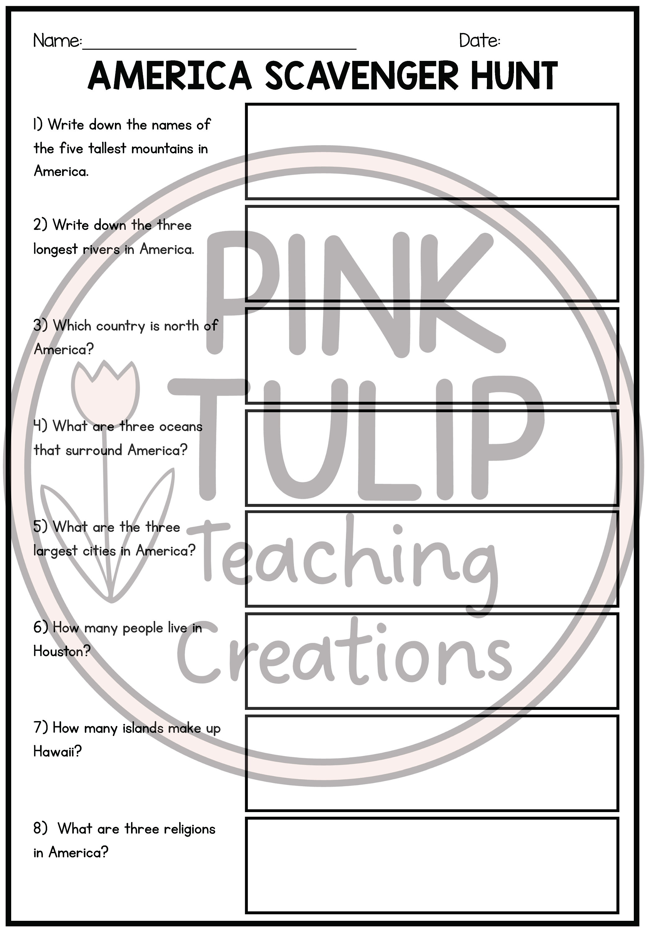 America Scavenger Hunt - Research Task - Etsy