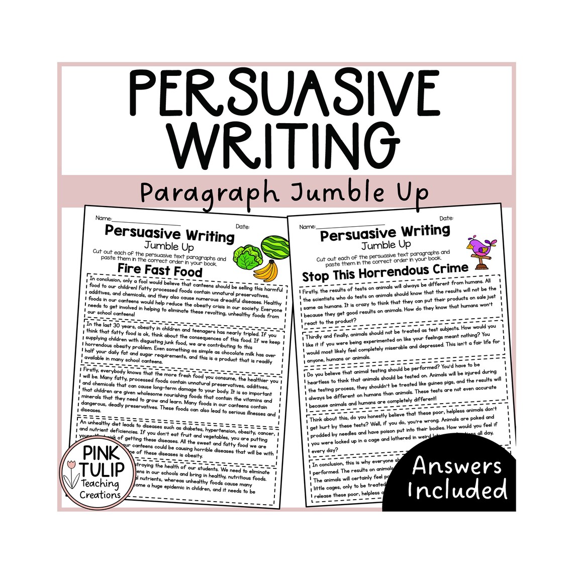 Persuasive Writing Paragraph Jumble Up - Etsy