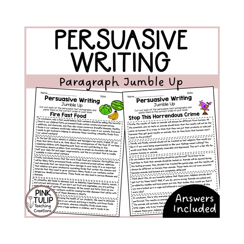 Persuasive Writing - Paragraph Jumble Up - Etsy
