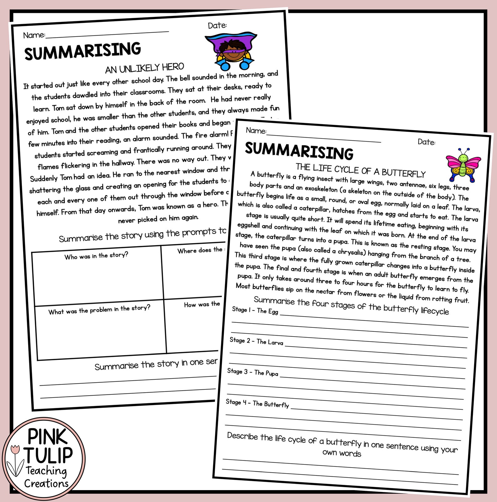 Summarizing (summarising) - Reading Worksheet Pack - Etsy
