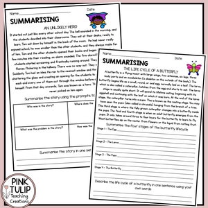 Summarizing (summarising) - Reading Worksheet Pack - Etsy