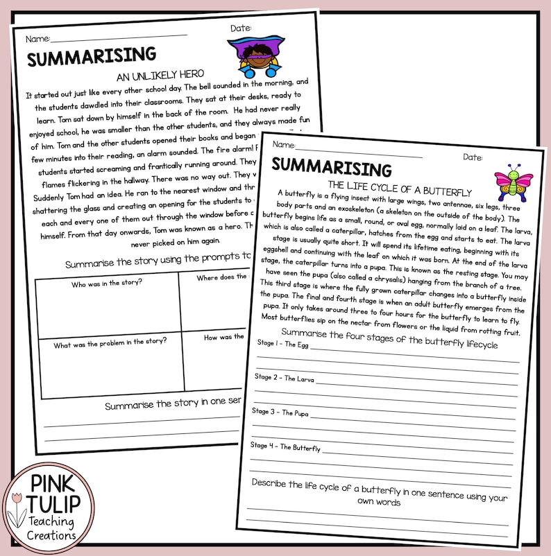 Summarizing (summarising) - Reading Worksheet Pack - Etsy