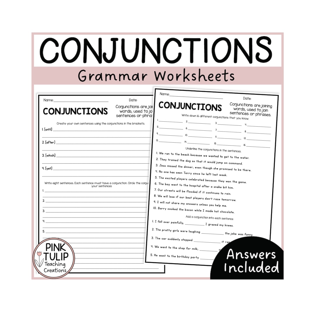 Understanding Conjunctions Worksheets - No Prep Printables - Etsy
