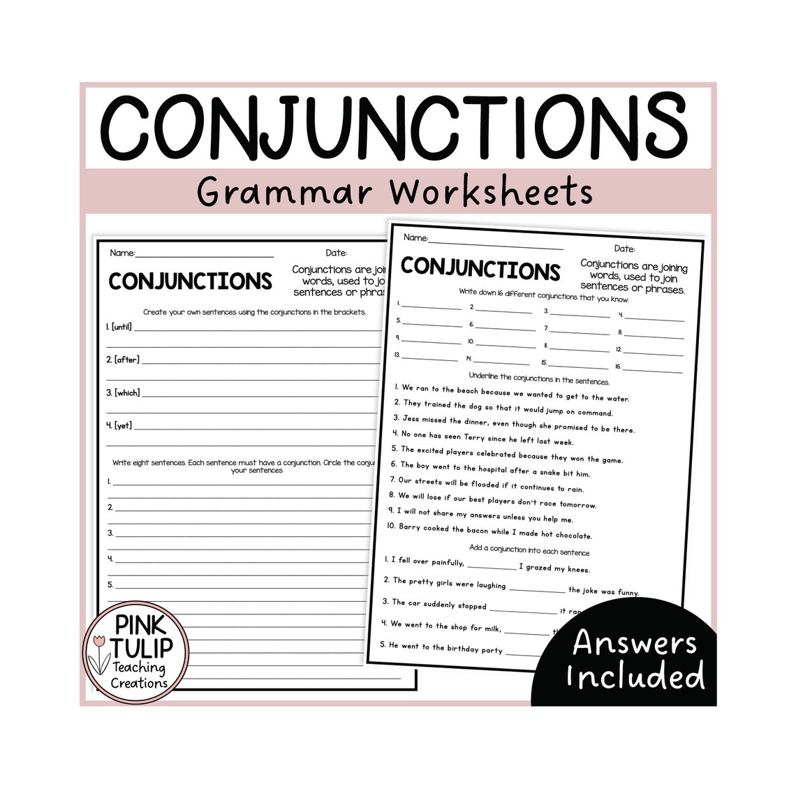 Understanding Conjunctions Worksheets - No Prep Printables - Etsy