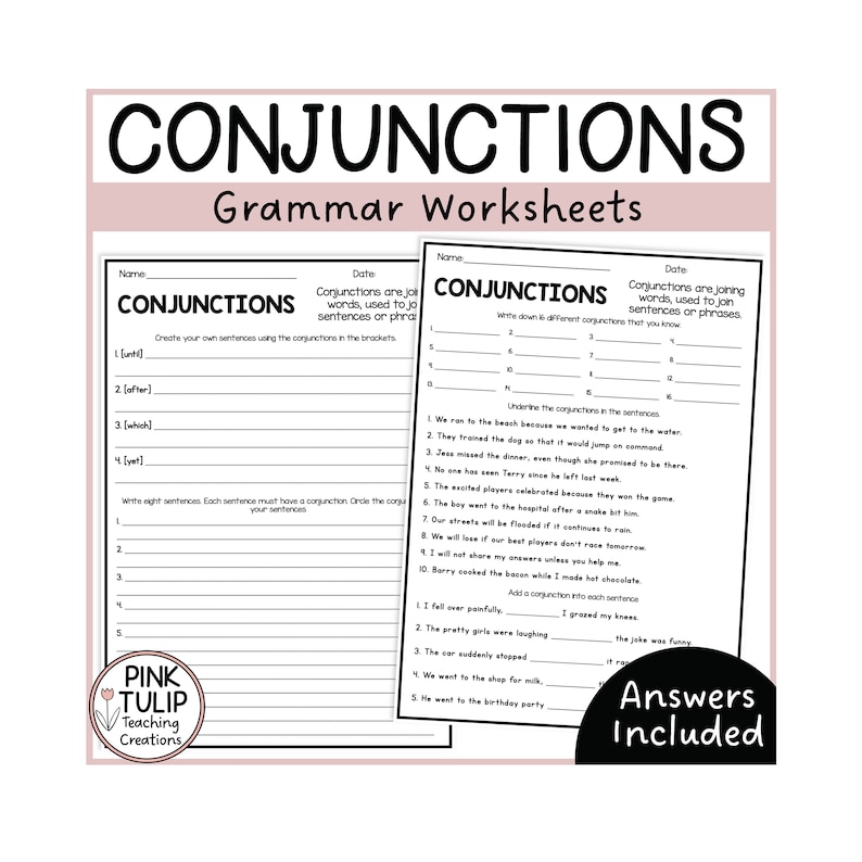 Understanding Conjunctions Worksheets - No Prep Printables - Etsy