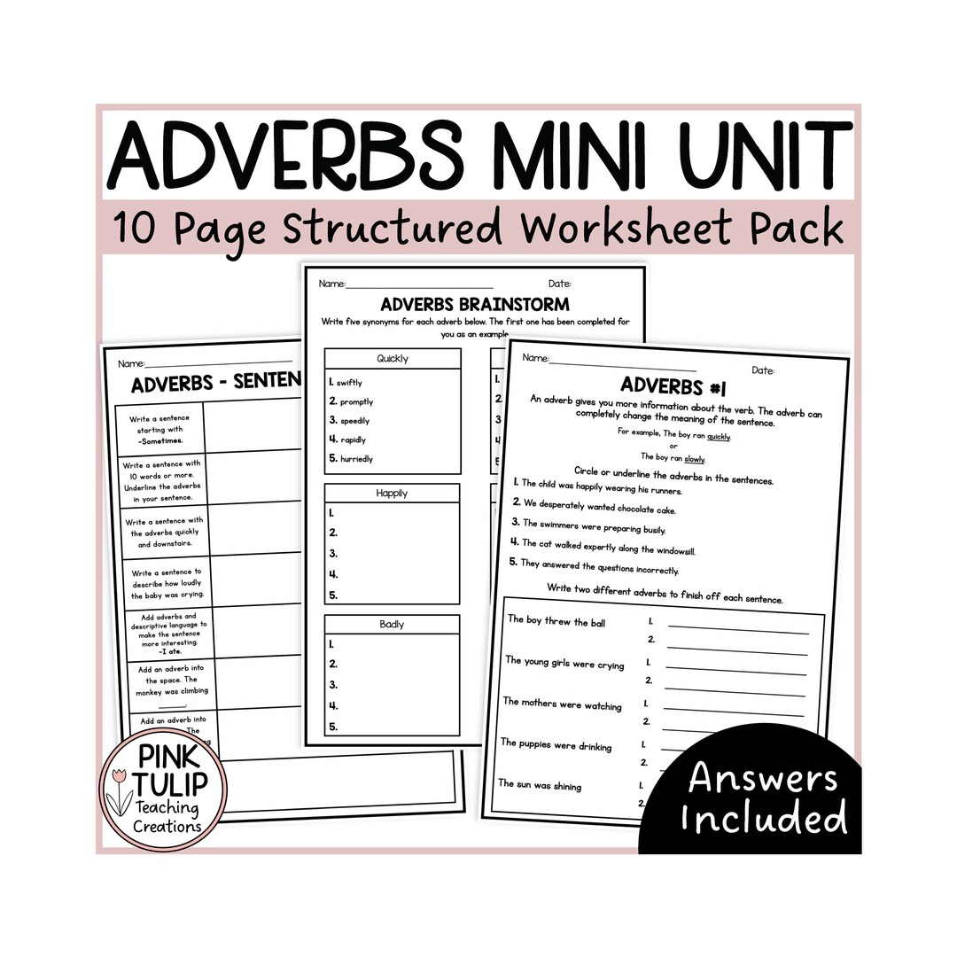 Adverbs Mini Unit - Structured Worksheet Pack - Etsy