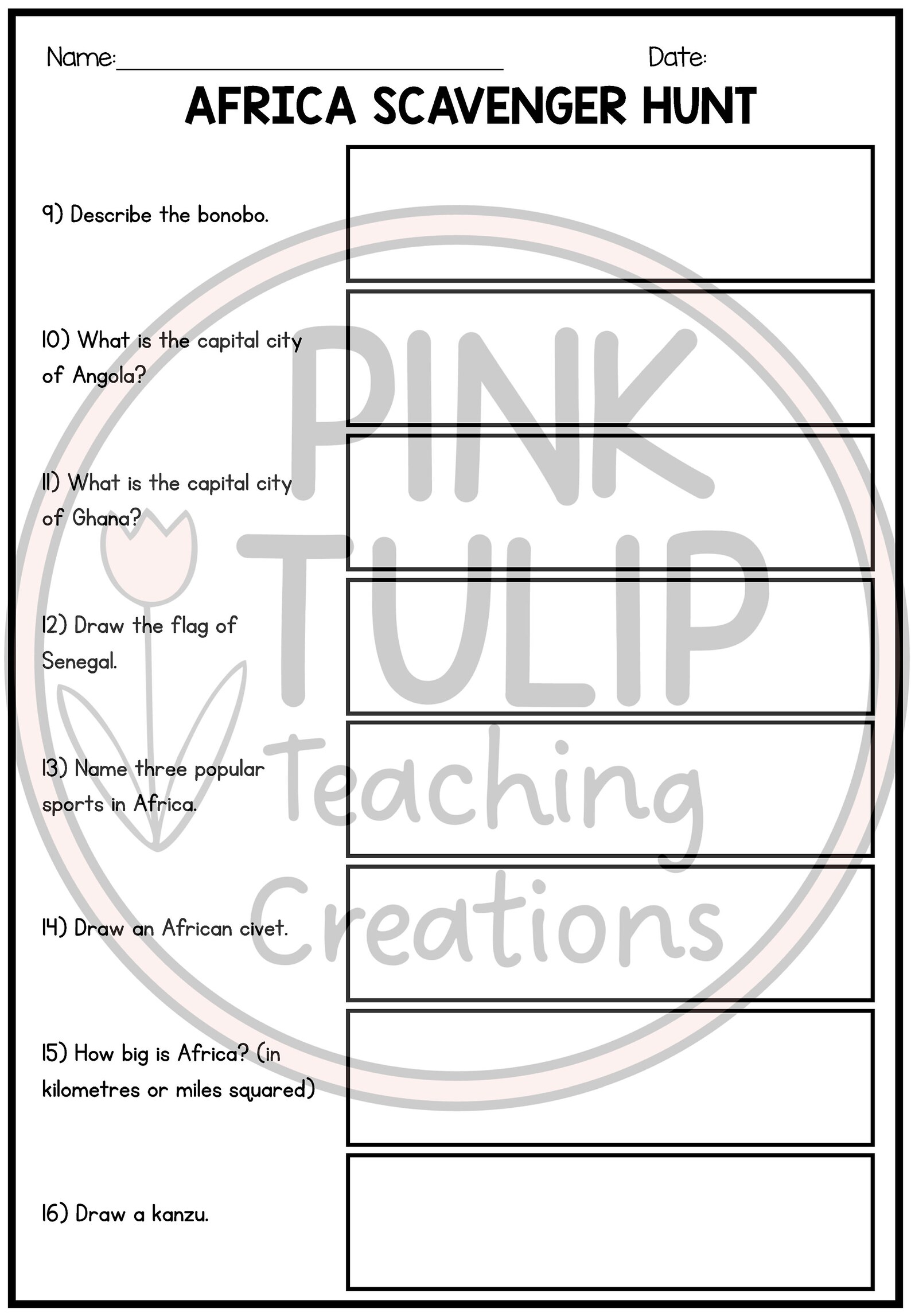 Africa Scavenger Hunt - Research Task - Etsy