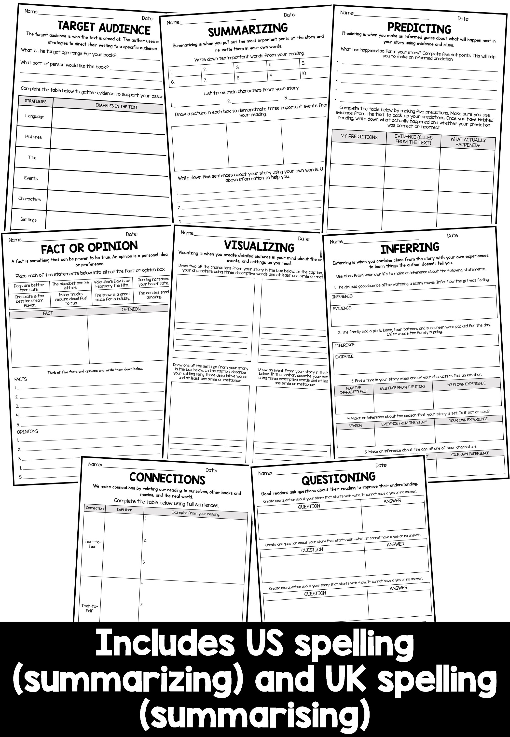 Reading Strategies Worksheets - Use With Any Book - Etsy