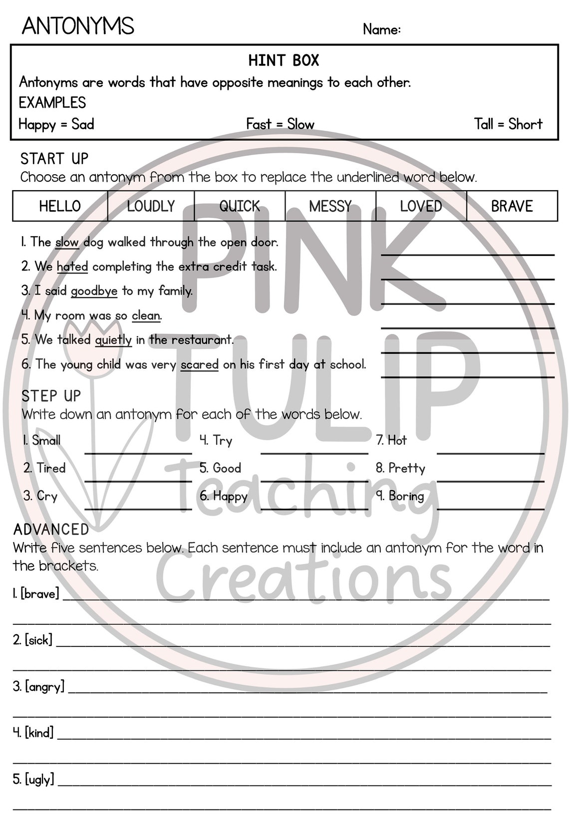 Antonyms and Synonyms - Grammar Worksheets With Answers - Etsy