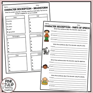 Character Description - Narrative Writing Worksheets - Etsy