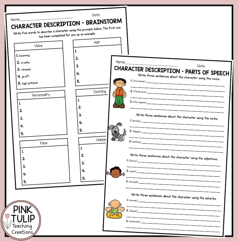 Character Description - Narrative Writing Worksheets - Etsy