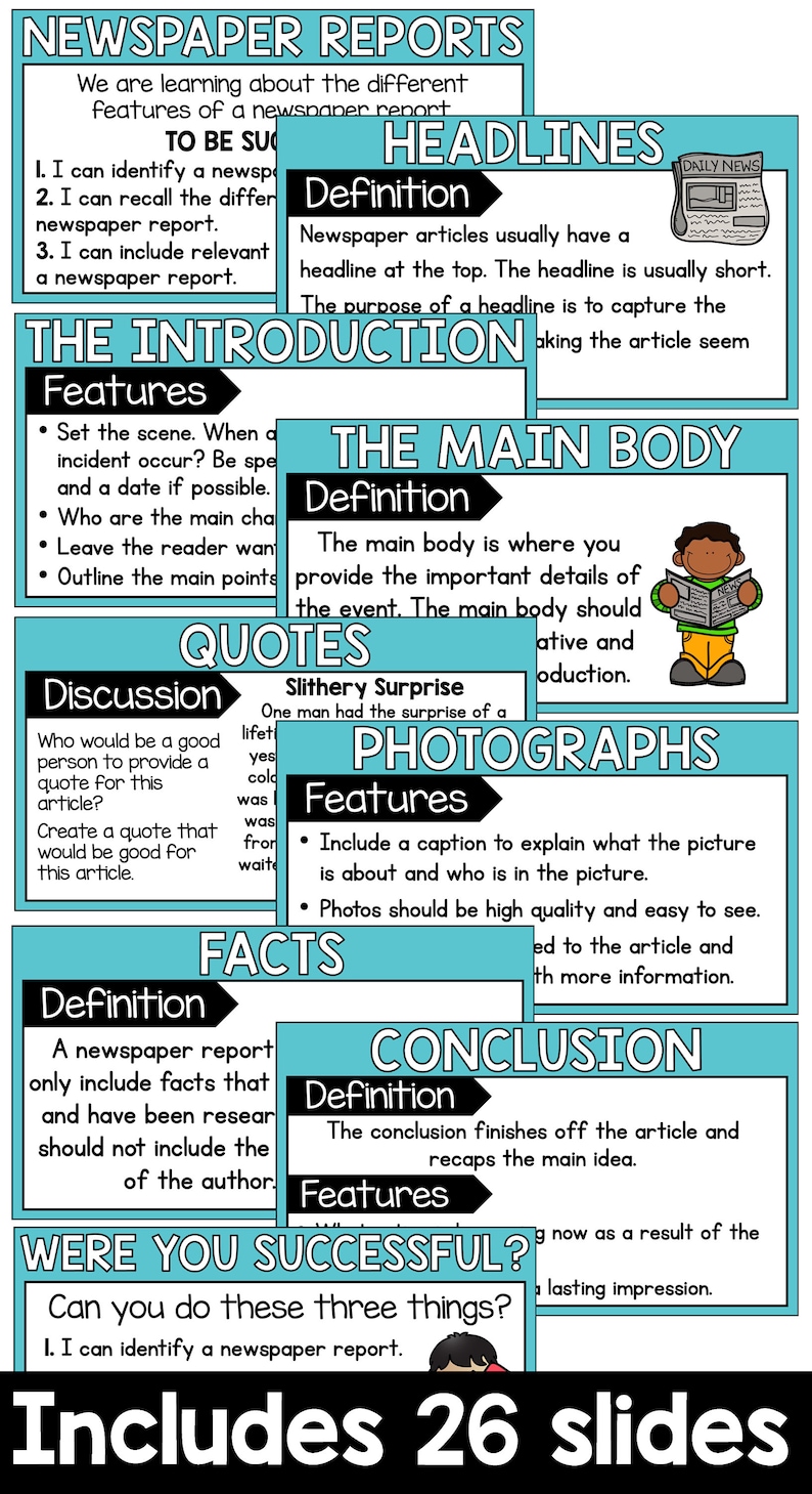 Features of a Newspaper Report Powerpoint - Guided Teaching - Etsy