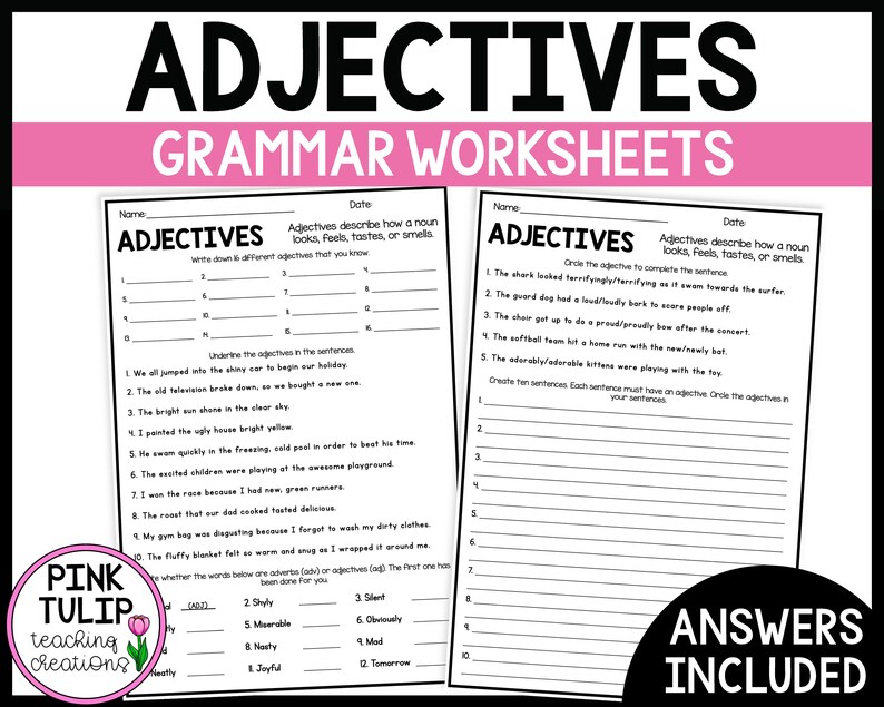 Understanding Adjectives Worksheets No Prep Printables - Etsy