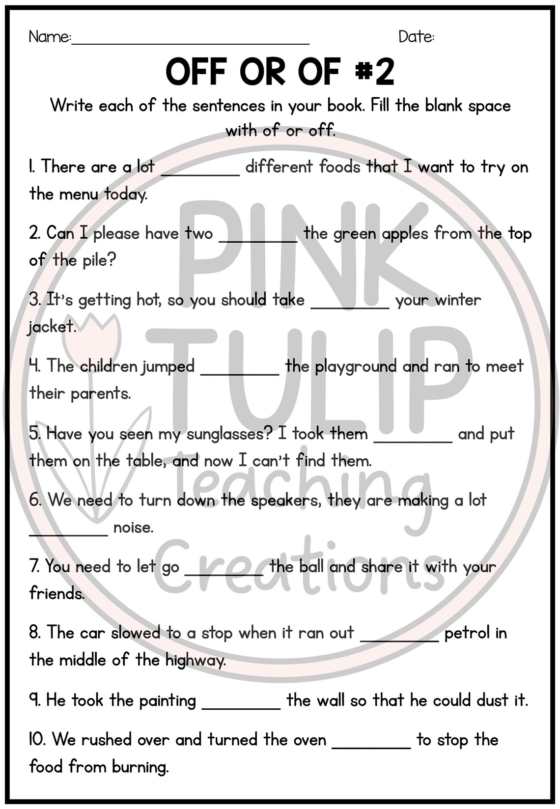 Off or of Grammar Worksheets - Etsy