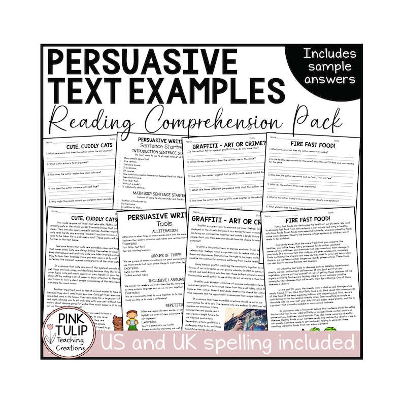 Persuasive Text Examples Ten Reading Samples With Comprehension - Etsy