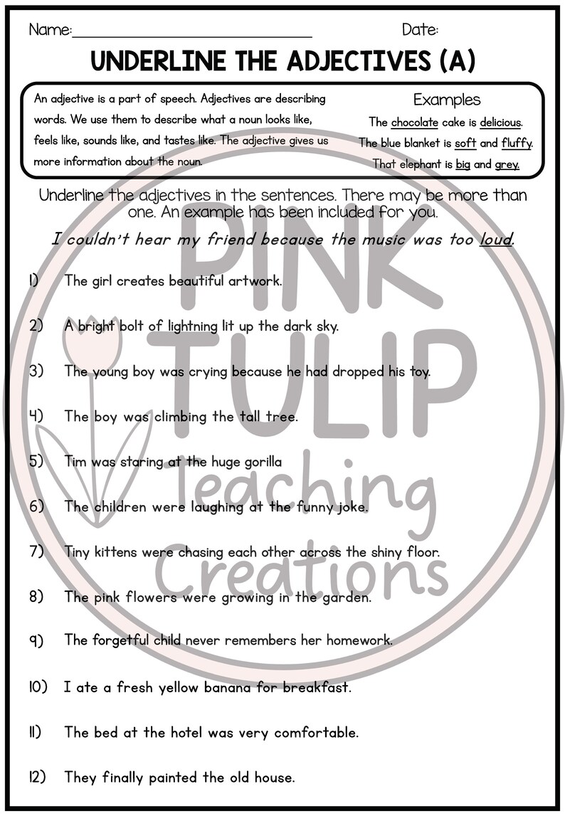 Adjectives Worksheet Pack With Answers - Etsy