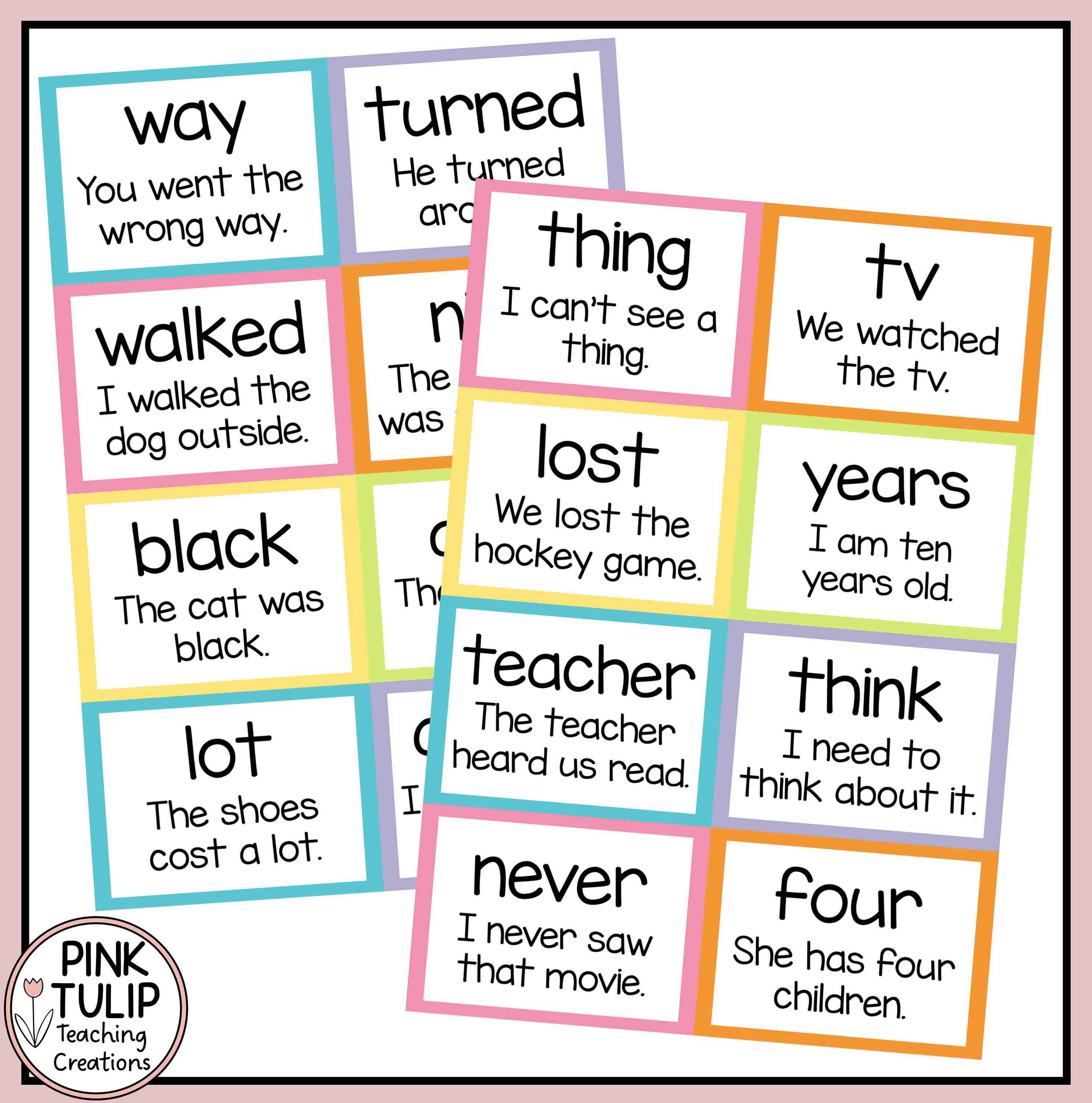 Sight Word Cards 201-300 High Frequency Words With Sentences - Etsy