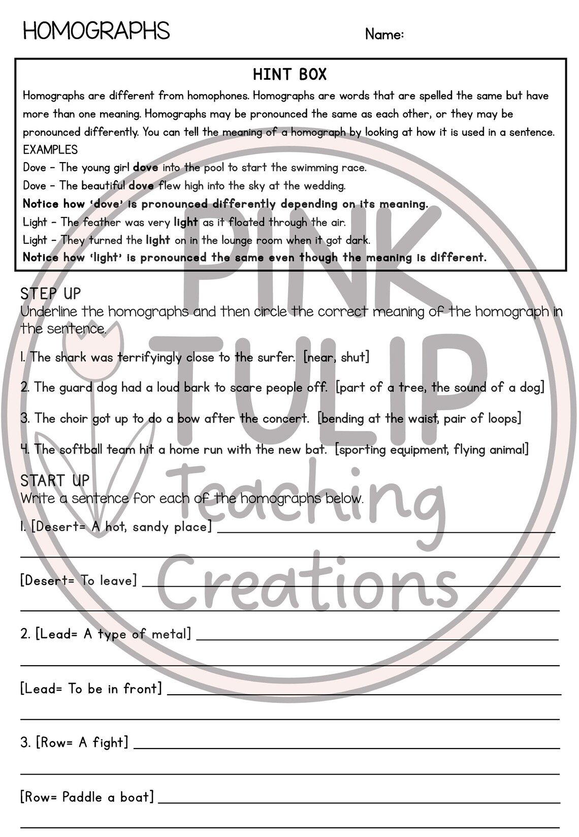 Homophones and Homographs - Grammar Worksheets With Answers - Etsy