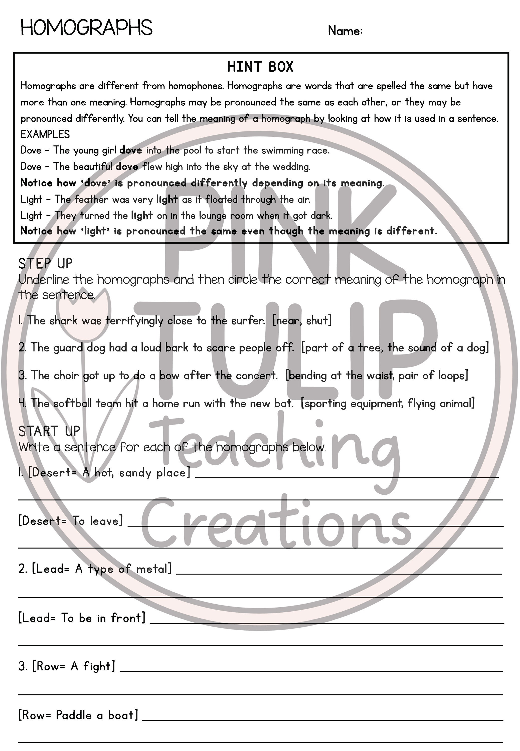 Homophones and Homographs - Grammar Worksheets With Answers - Etsy