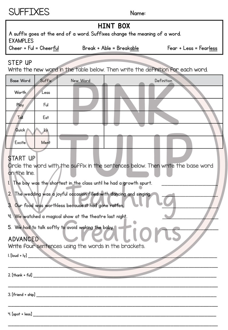 Prefixes and Suffixes - Grammar Worksheets With Answers - Etsy