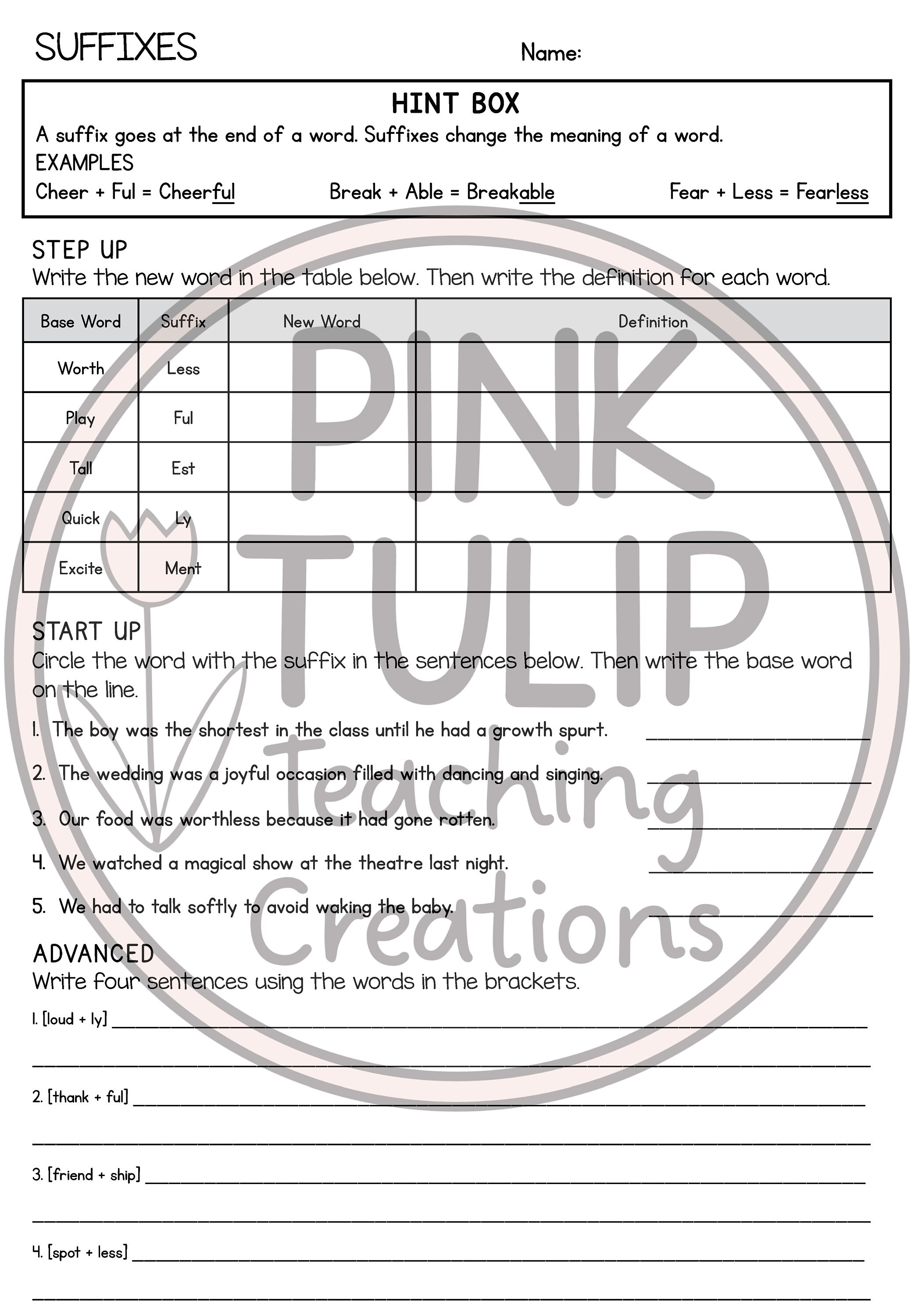 Prefixes and Suffixes - Grammar Worksheets With Answers - Etsy