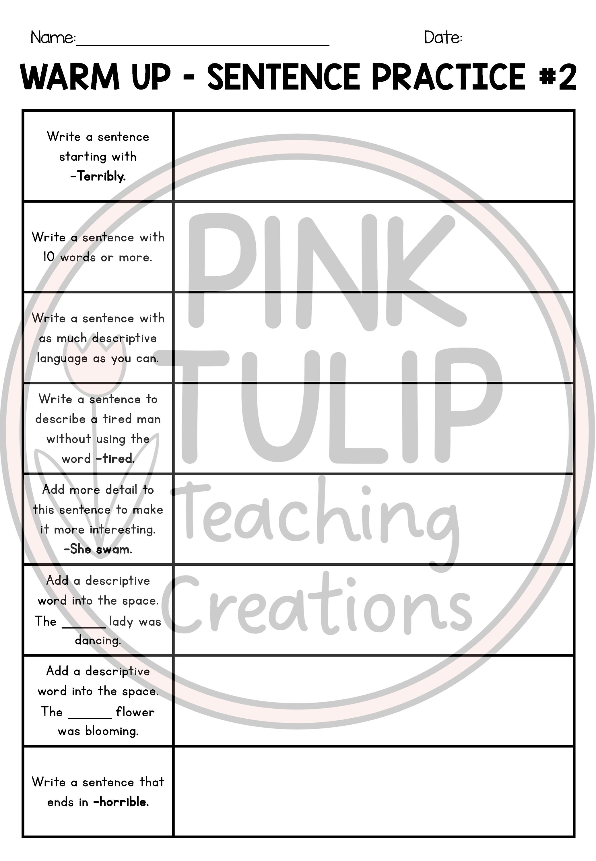 Writing Activity - Sentence Practice - Etsy