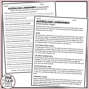 Australian Geography Comprehension Pack - Etsy
