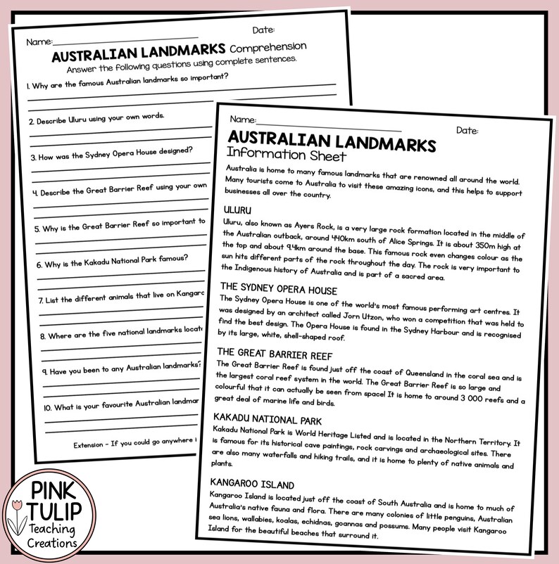 Australian Geography Comprehension Pack - Etsy