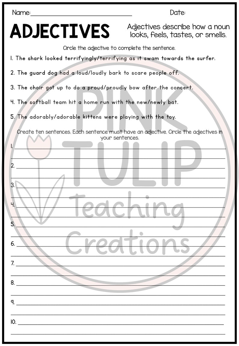 Understanding Adjectives Worksheets - No Prep Printables - Etsy