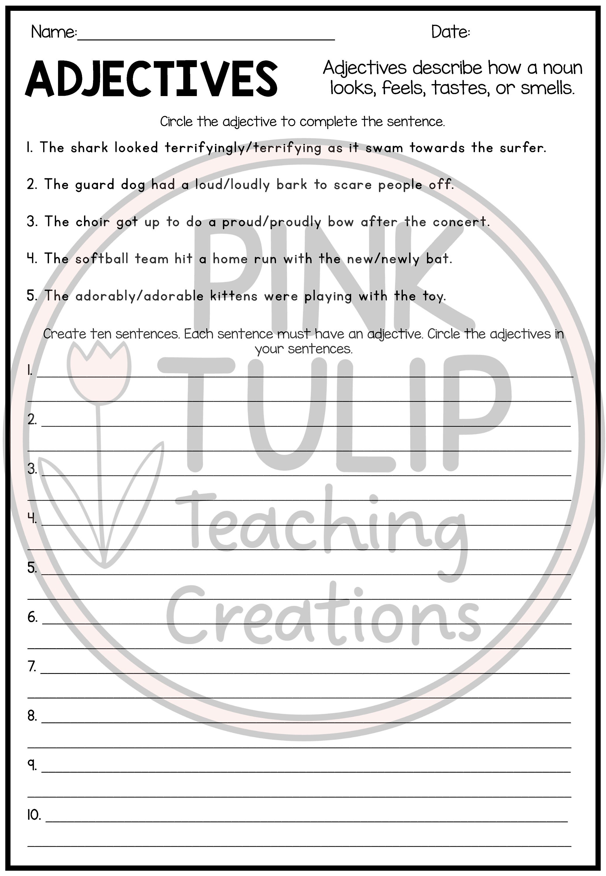Understanding Adjectives Worksheets - No Prep Printables - Etsy