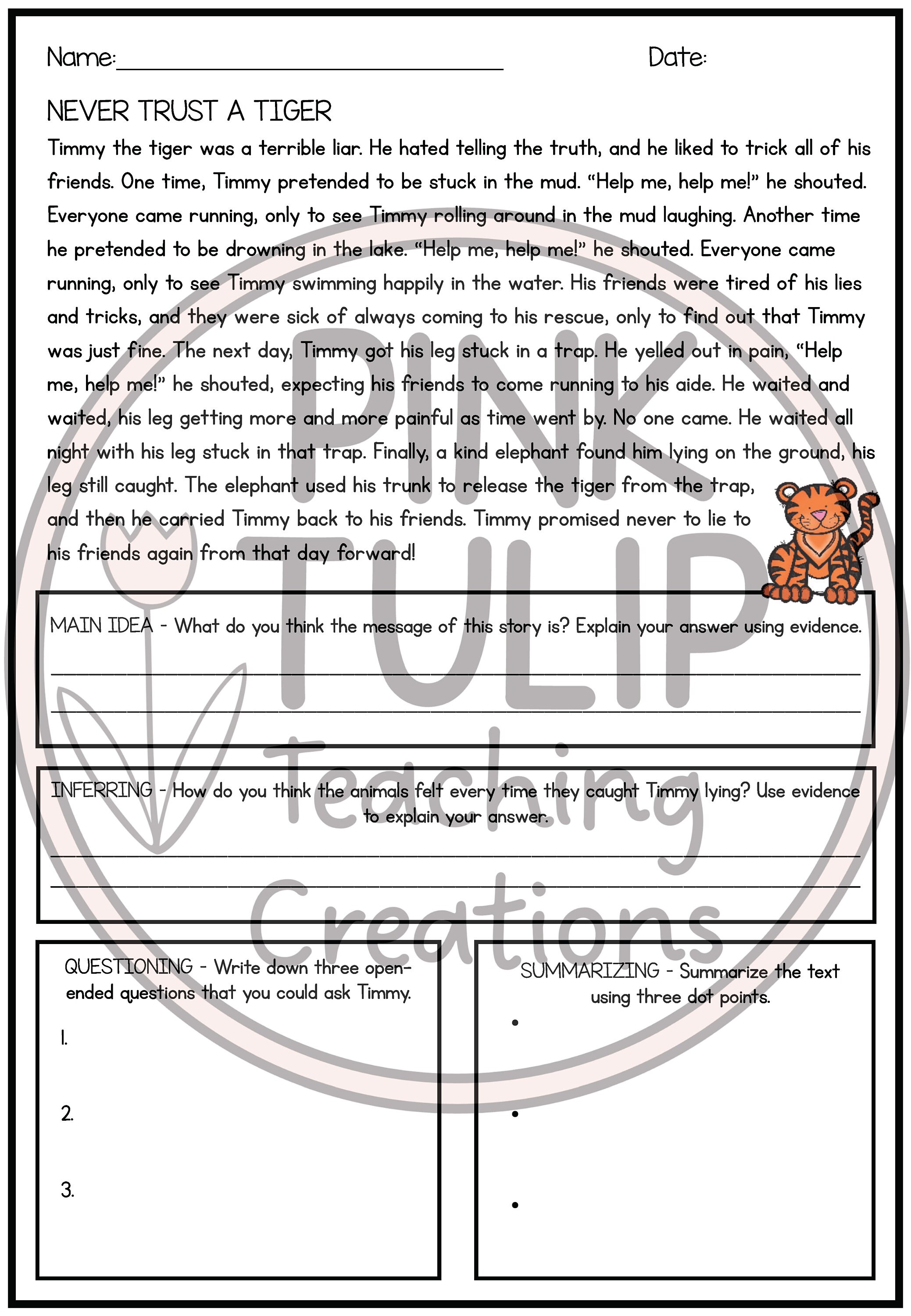 Comprehension Worksheets - Reading Strategies Set #5 - Etsy