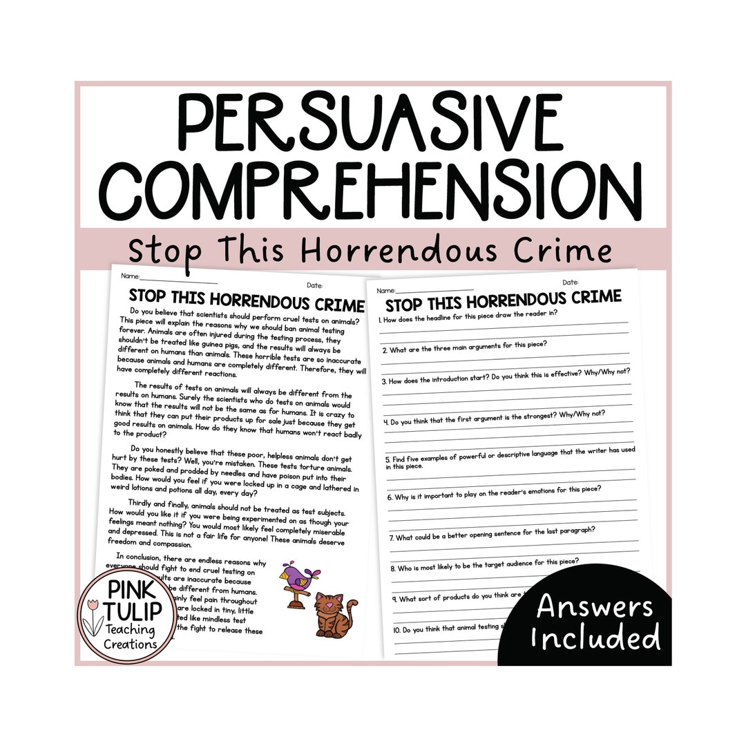 Persuasive Writing Comprehension - Stop This Horrendous Crime - Etsy
