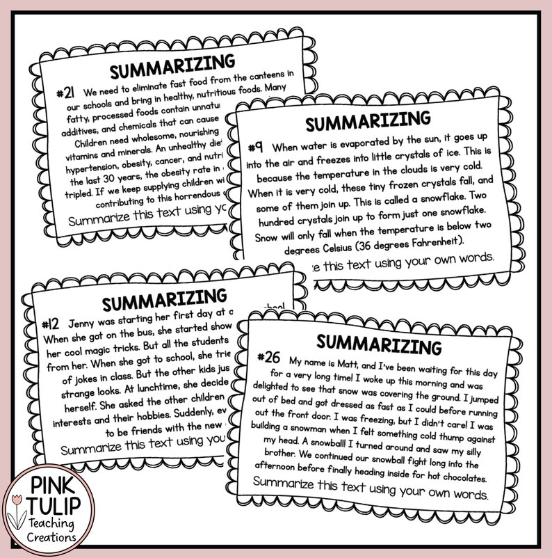 Summarizing (summarising) - Task Cards - Etsy