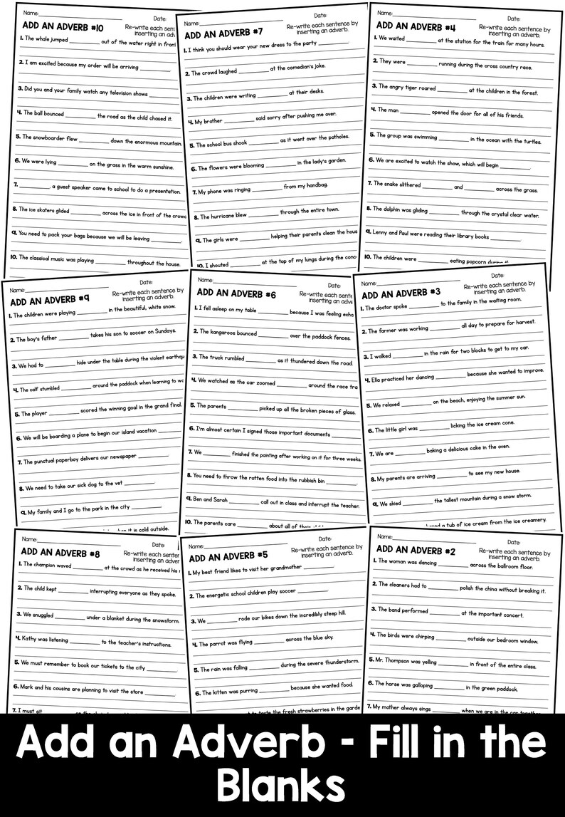 Fill in the Blanks Part of Speech and Grammar - Worksheet Bundle - Etsy ...