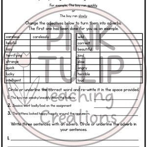 Adverbs Mini Unit - Structured Worksheet Pack - Etsy