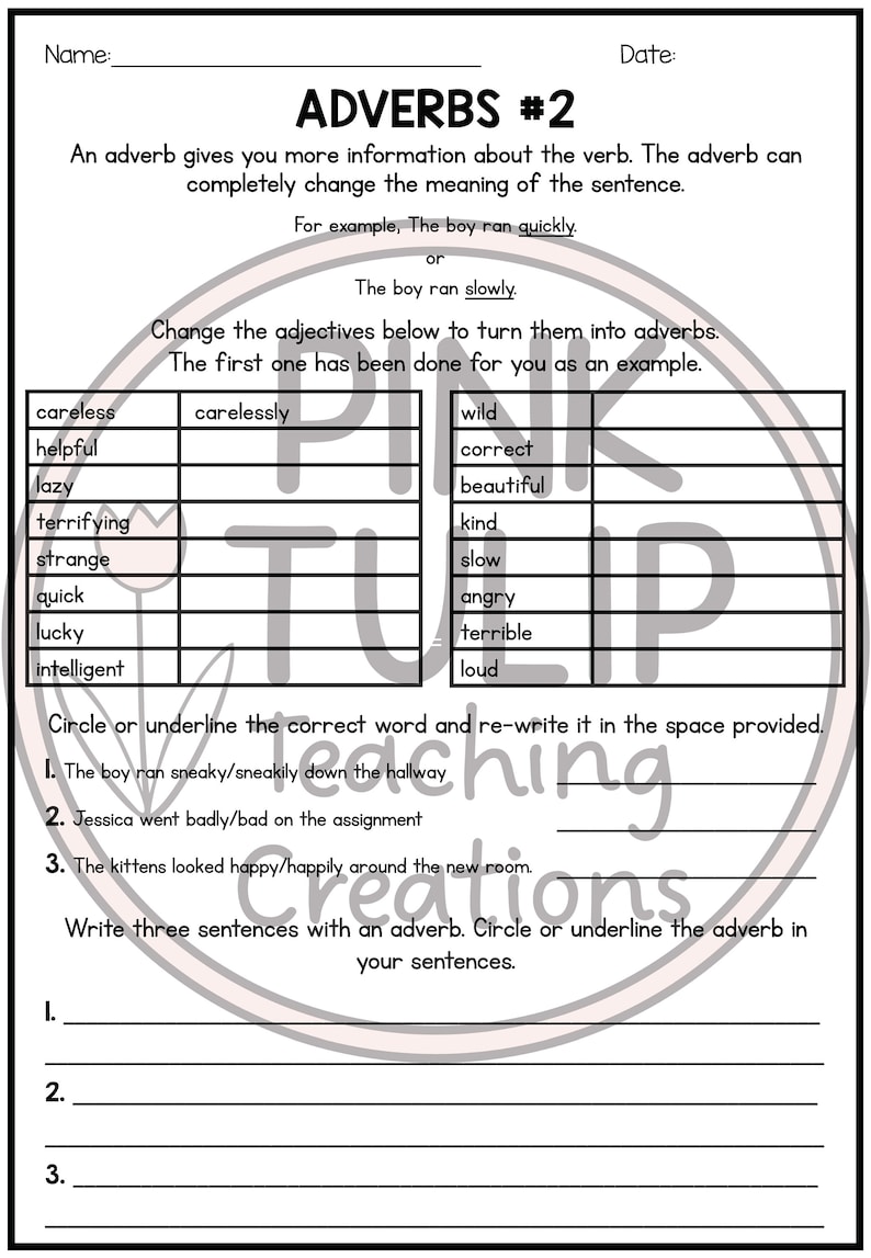 Adverbs Mini Unit - Structured Worksheet Pack - Etsy