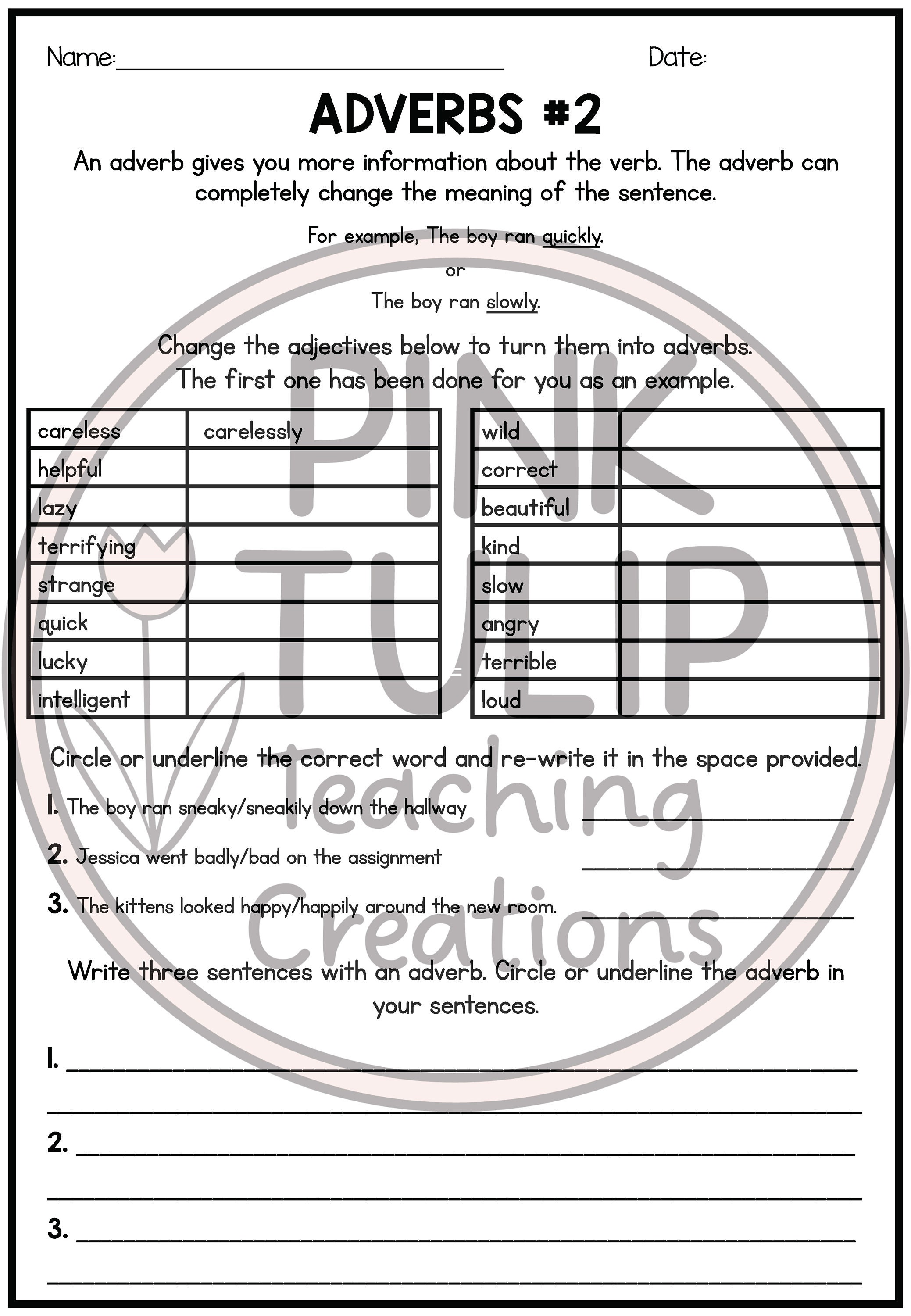 Adverbs Mini Unit - Structured Worksheet Pack - Etsy