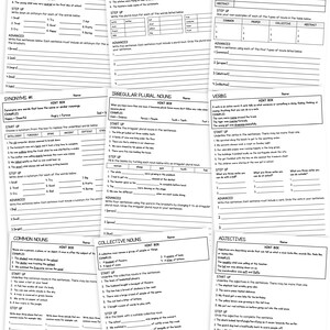 Grammar Worksheet Pack - Etsy