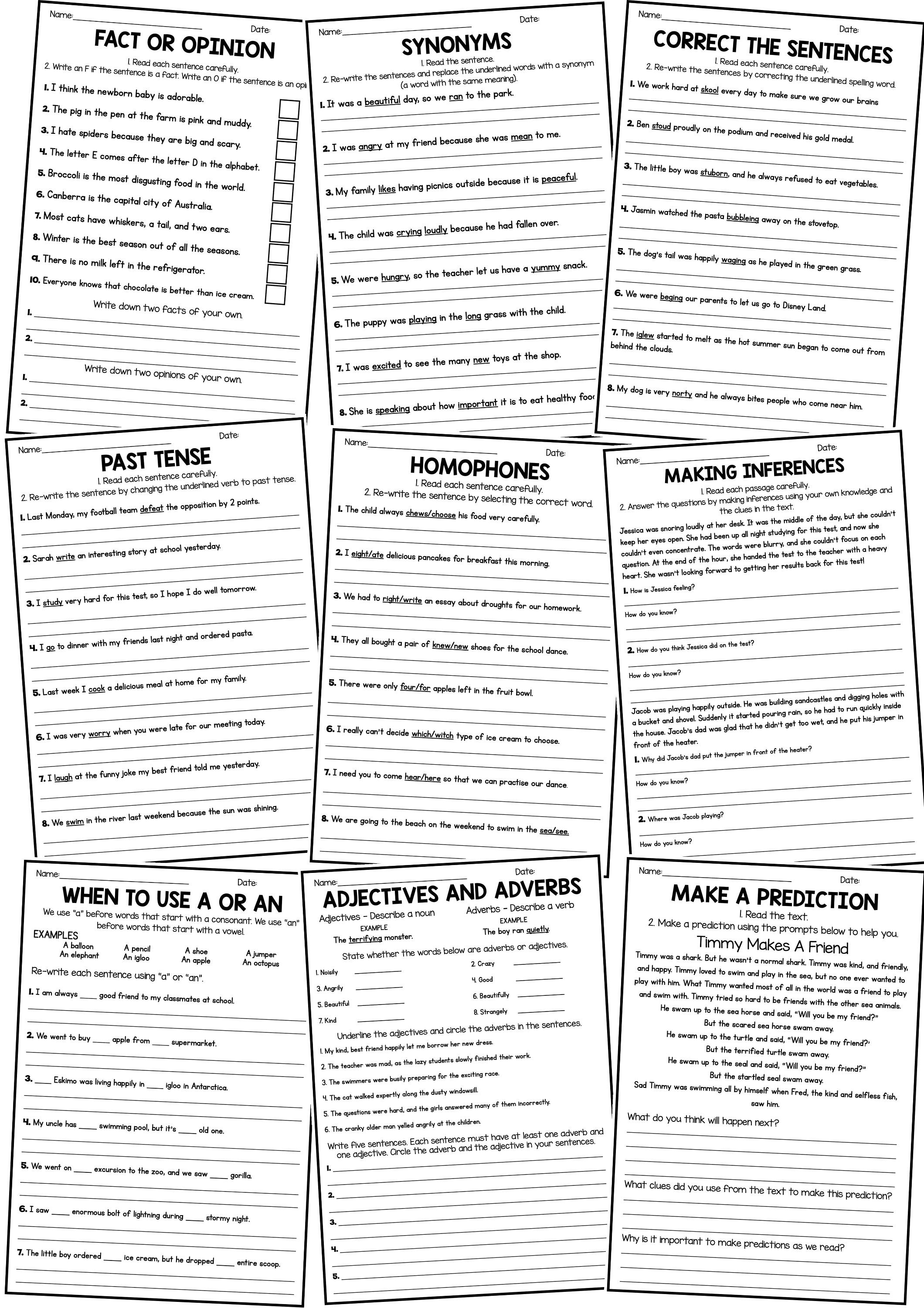 Reading and Grammar Pack - No Prep Printables - Etsy