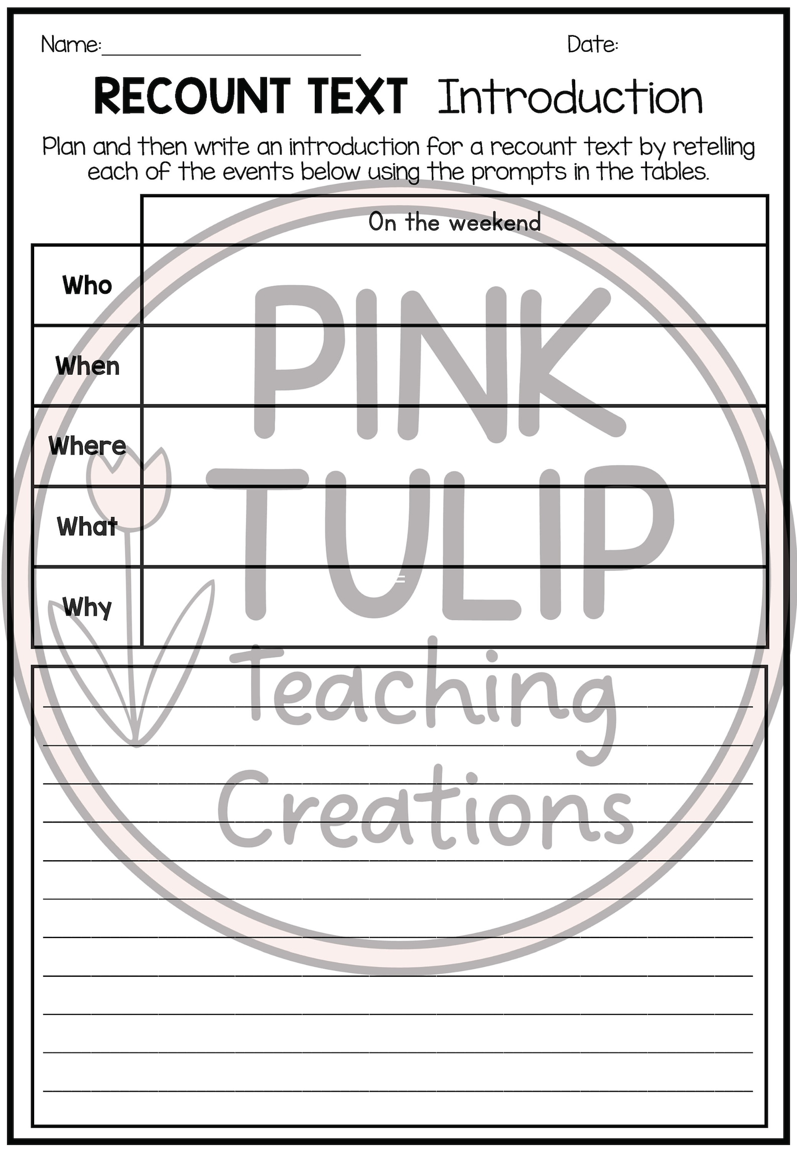 Recount Text Writing Worksheet Pack No Prep Lesson Ideas - Etsy