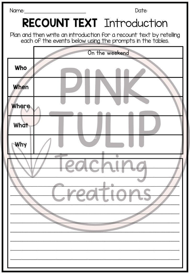 Recount Text Writing Worksheet Pack No Prep Lesson Ideas - Etsy