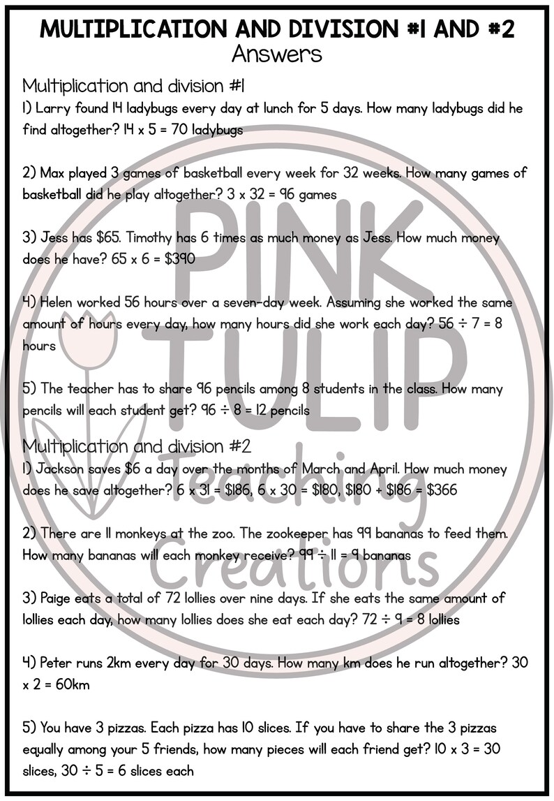 Worded Maths Problems - Worksheets - Etsy