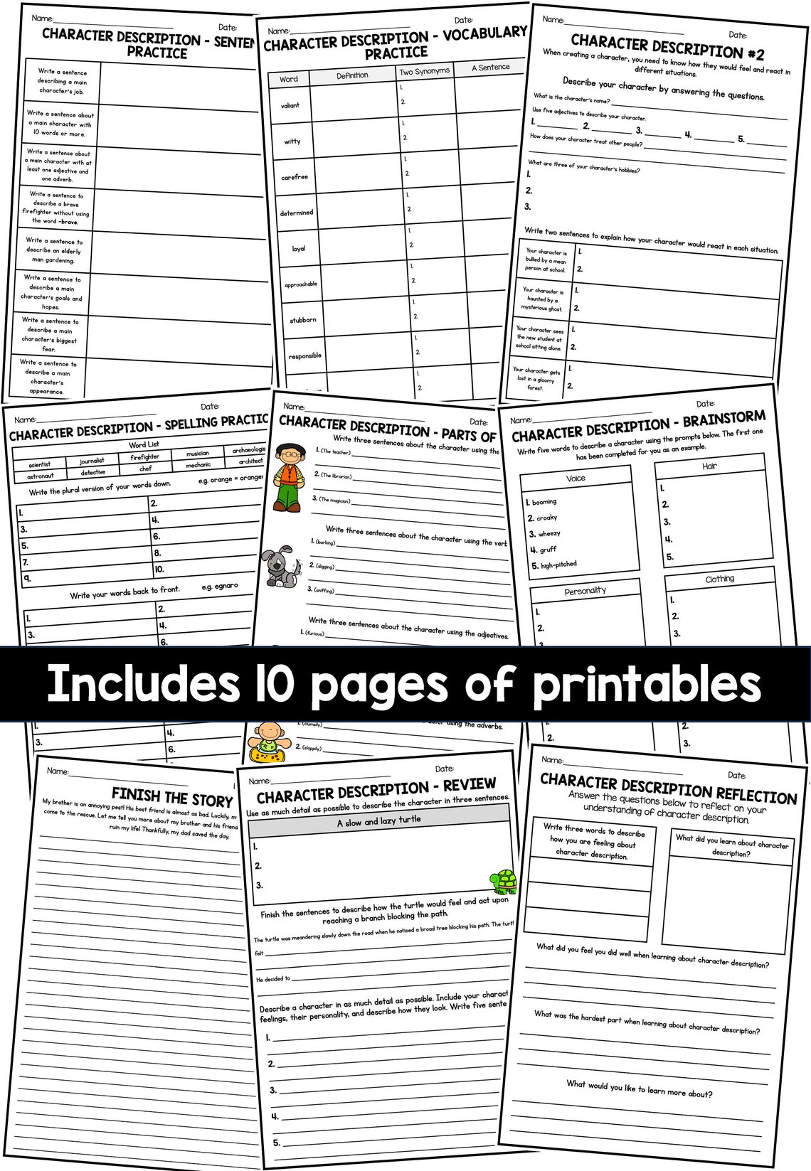 Character Description - Narrative Writing Worksheets - Etsy