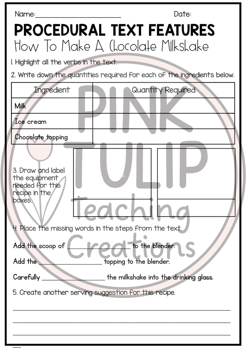 Procedural Text Writing Worksheet Pack No Prep Lesson Ideas - Etsy ...