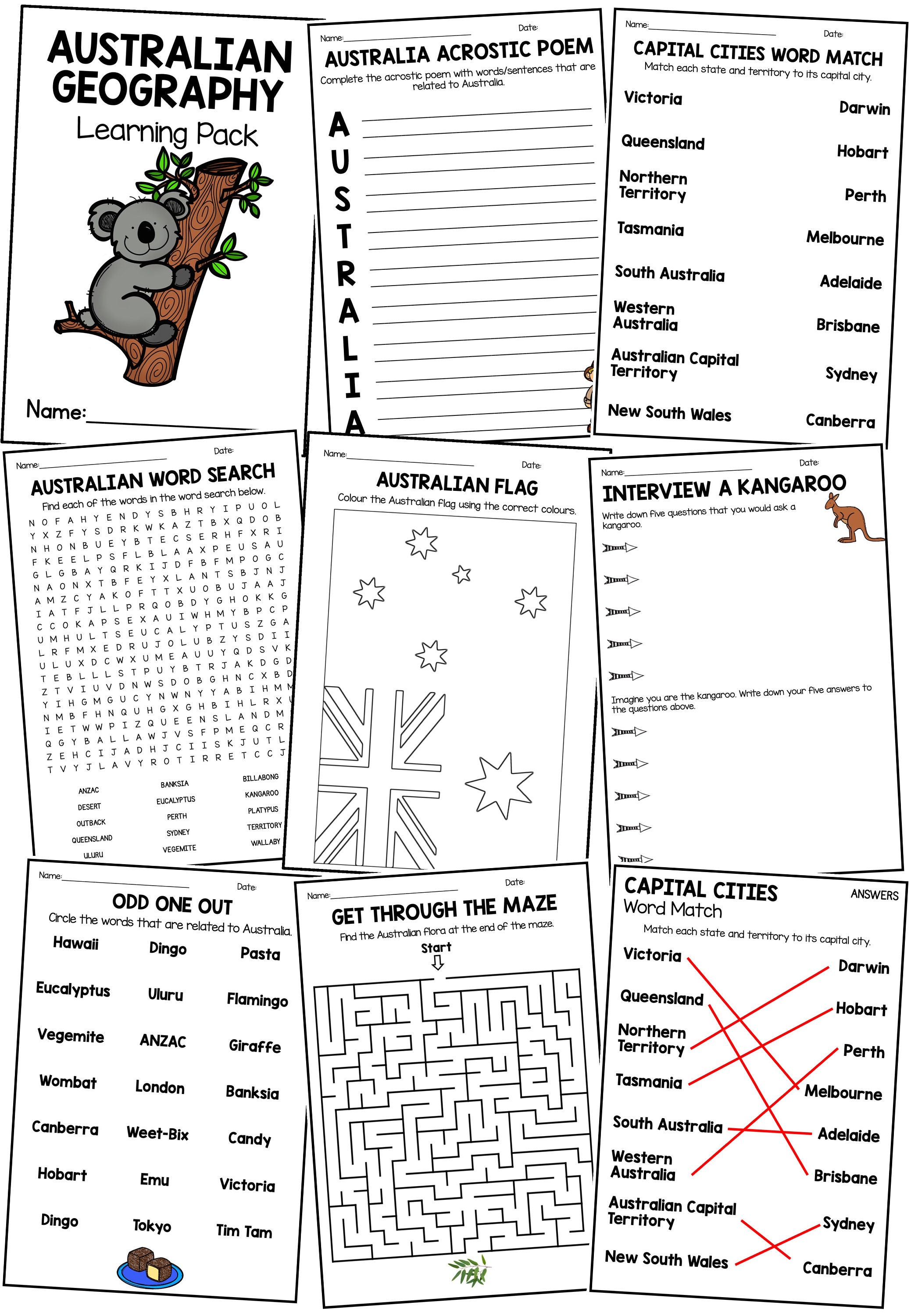 Australian Geography - Mini Fun Activity Pack - Etsy