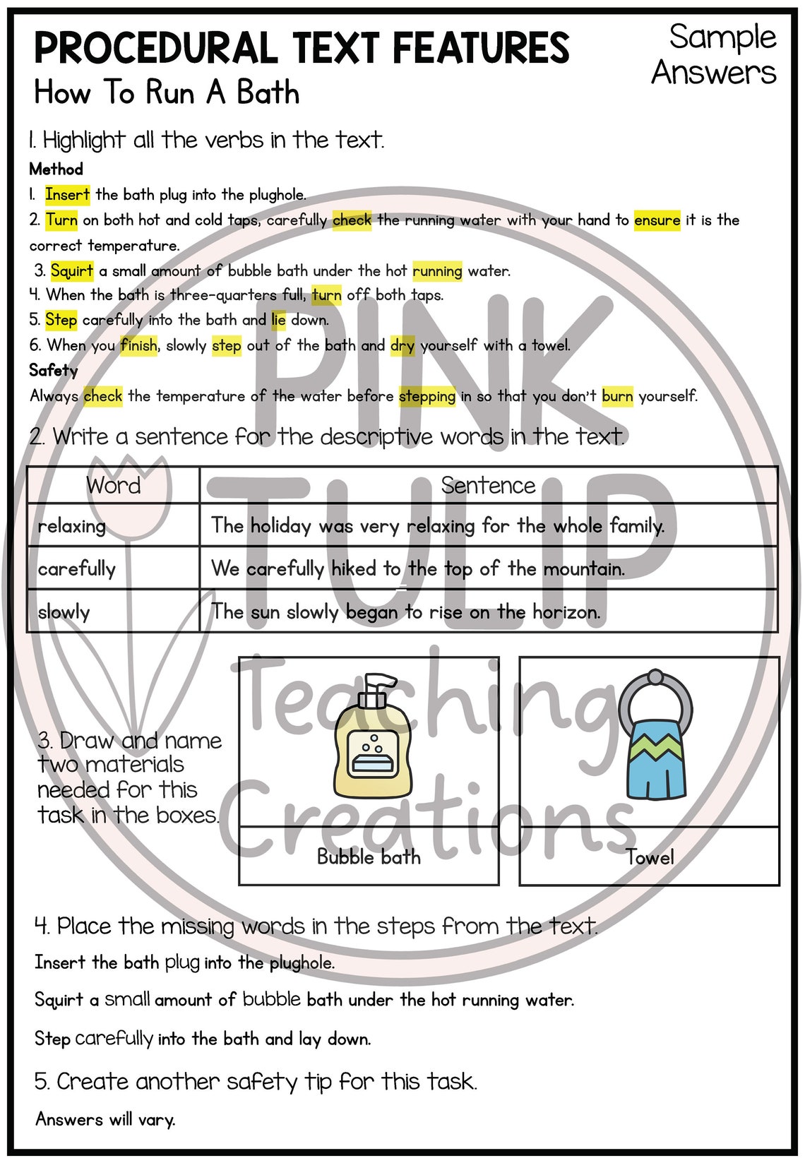 Procedural Text Examples Ten Reading Samples With Comprehension - Etsy